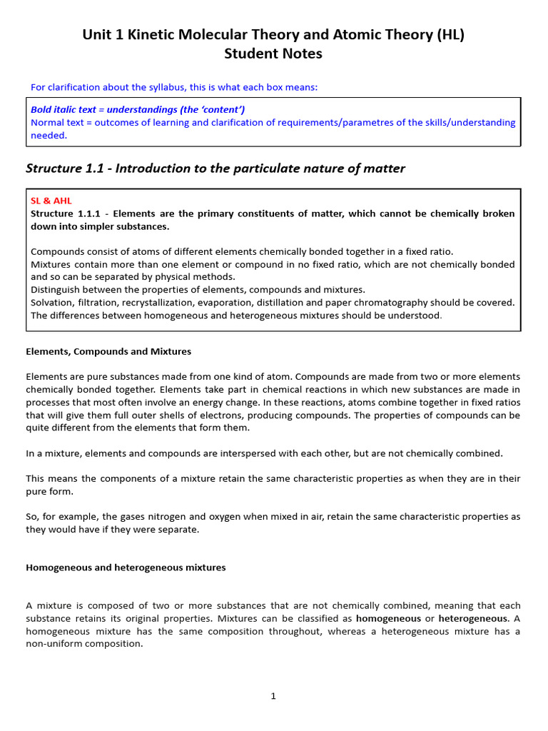 IB Chemistry HL Unit 1 Notes | PDF | Emission Spectrum | Mixture
