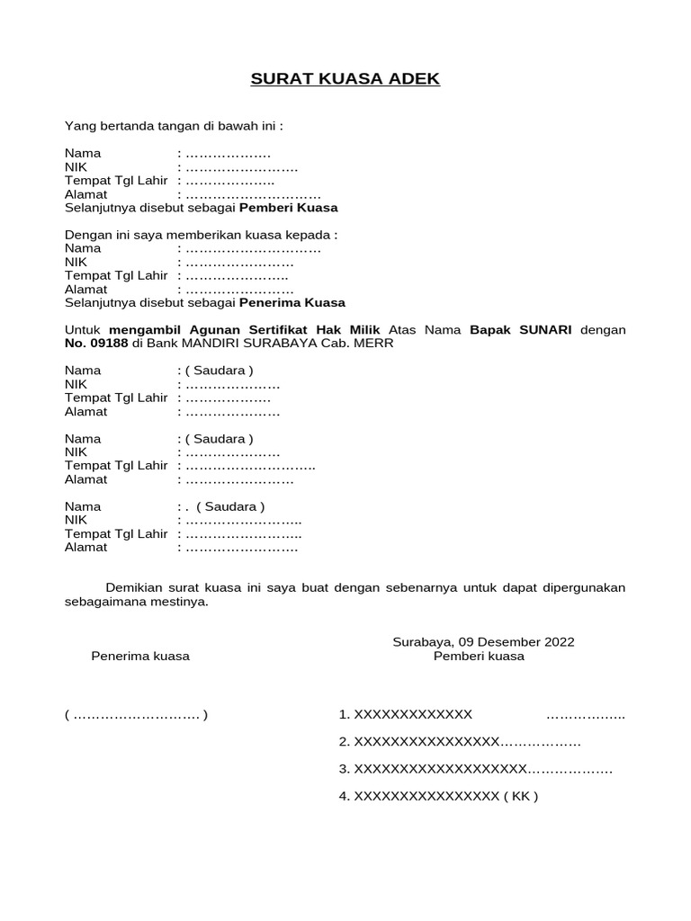 Surat Kuasa Adek | PDF