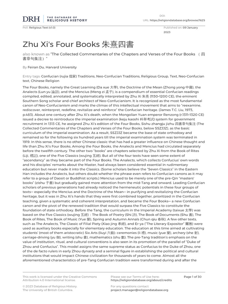 Zhu Xi's Four Books: A Neo-Confucian Canon | PDF | Analects | Confucianism