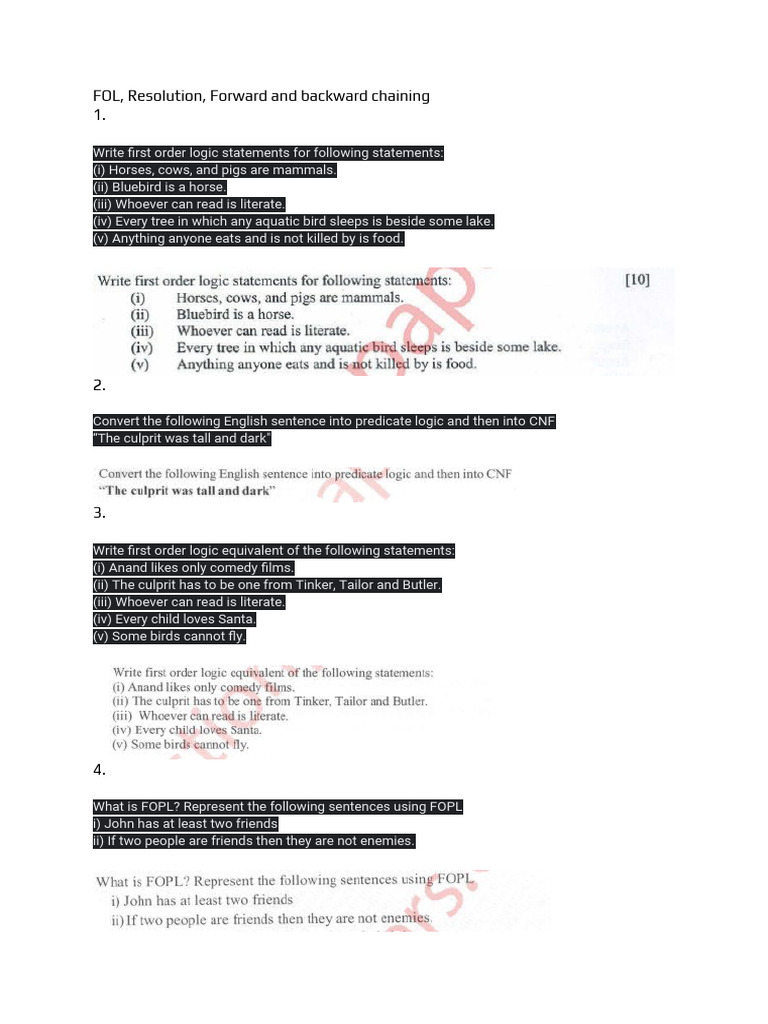 FOL, Resolution, Forward and Backward Chaining | PDF