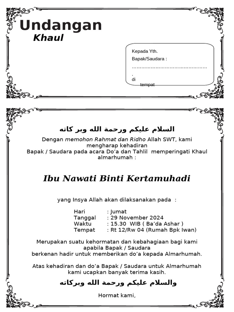 Undangan Tahlil Ms Word | PDF