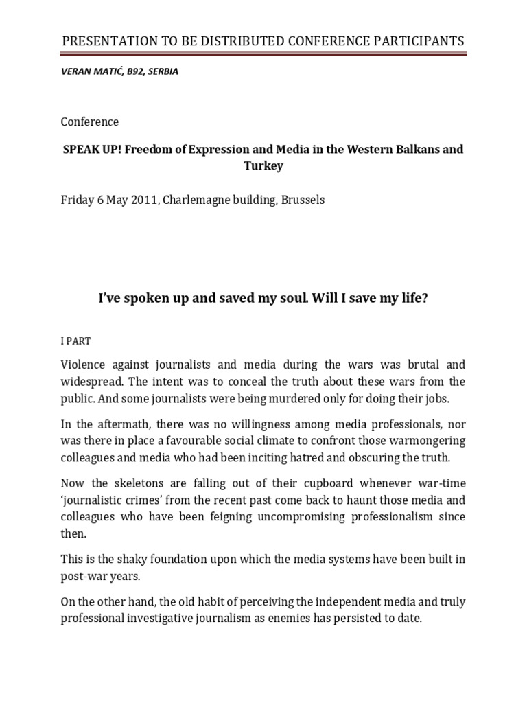 Veran Matic Presentation | PDF | Freedom Of The Press | Journalism