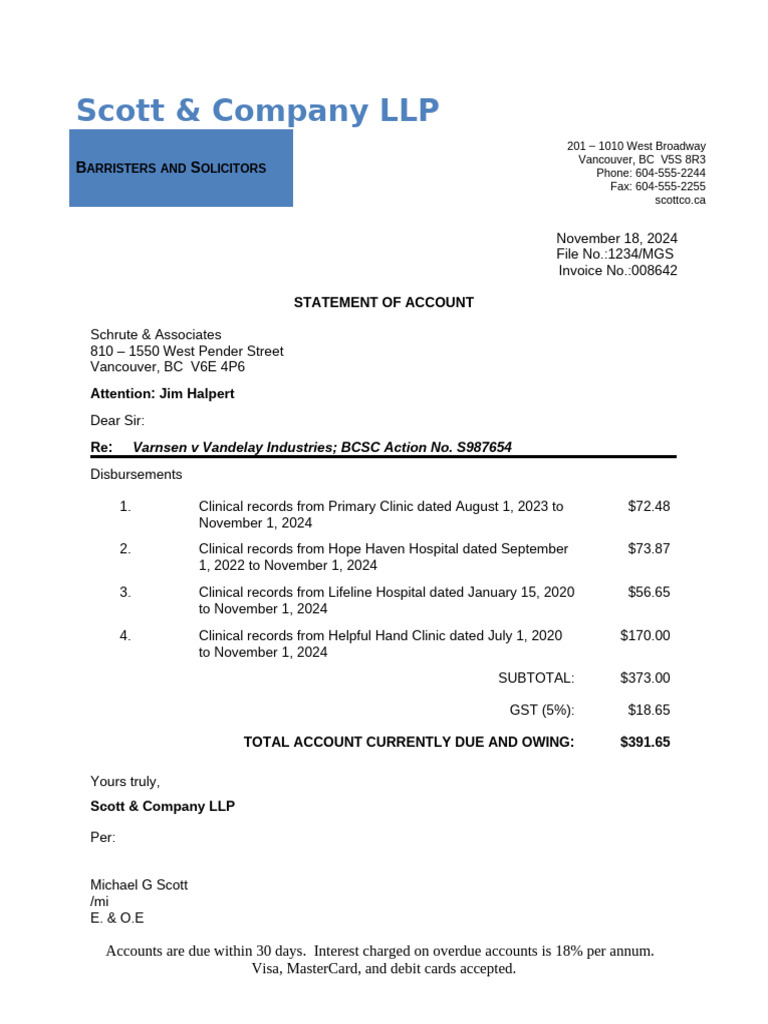 Legal Account Form - Statement of Account | PDF