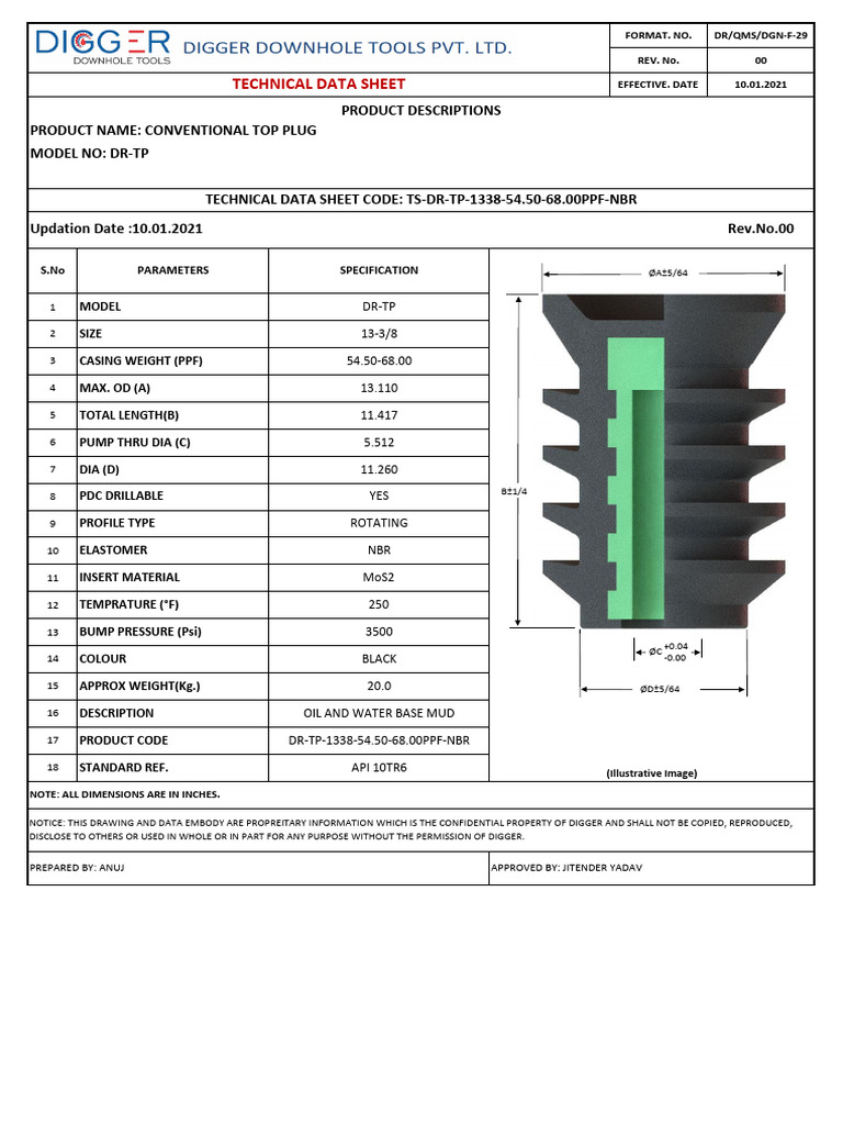 Digger Downhole Tools - Cementing Plugs (Top and Bottom) | PDF