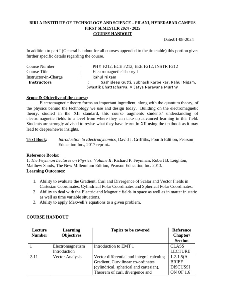 EMT Handout | PDF | Electrostatics | Electromagnetism