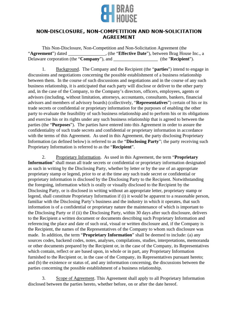 Non-Disclosure & Non-Compete Agreement | PDF | Trade Secret | Non ...
