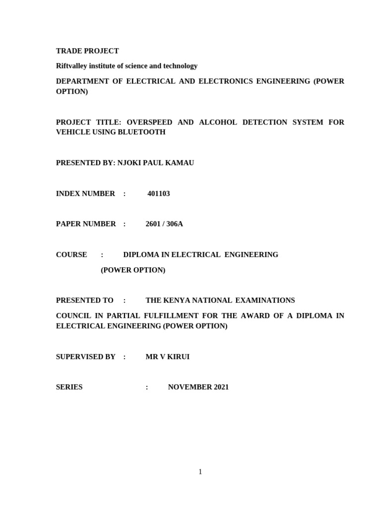 Riftvalley Institute .Njoki Paul Over Speed and Alcohol Detection ...