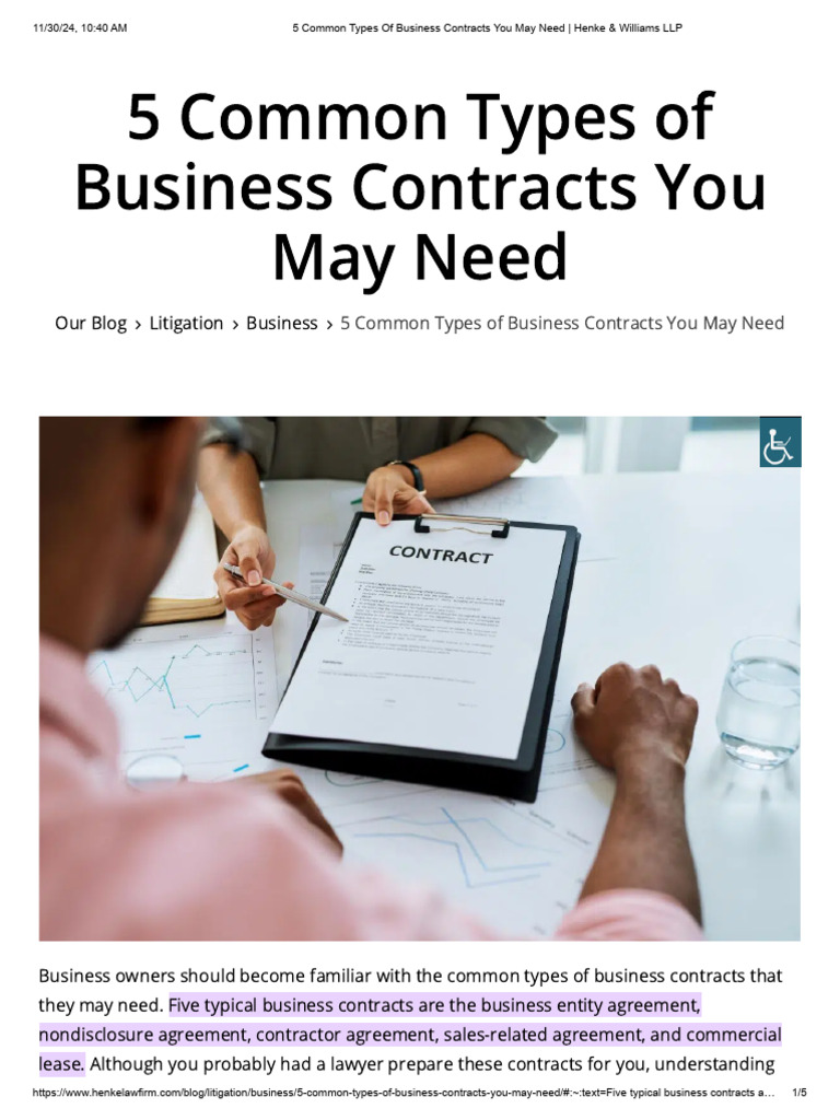 5 Common Types of Business Contracts You May Need - Henke & Williams ...