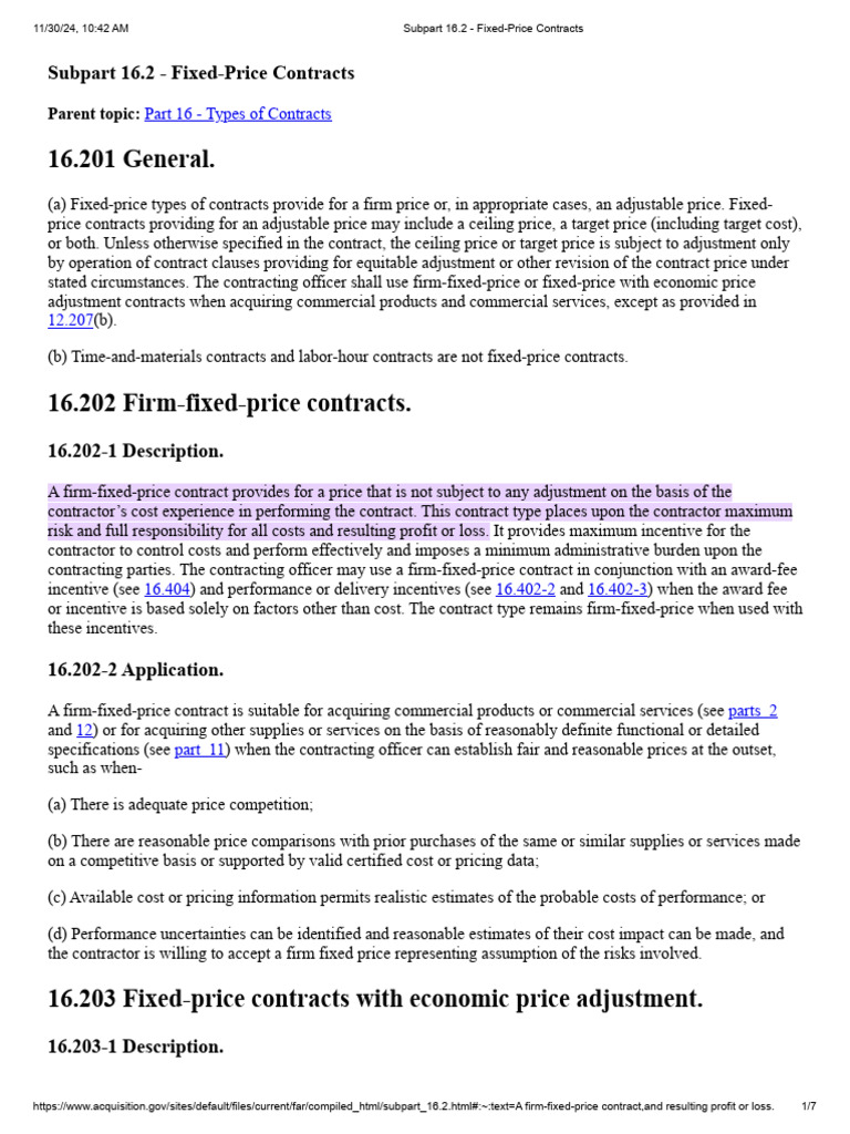 Subpart 16.2 - Fixed-Price Contracts | PDF | Prices | Business