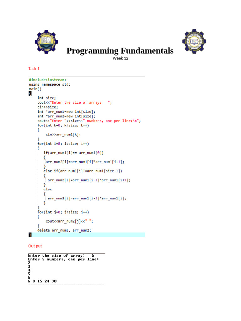 Week 12 Programming Fundamentals Tasks | PDF