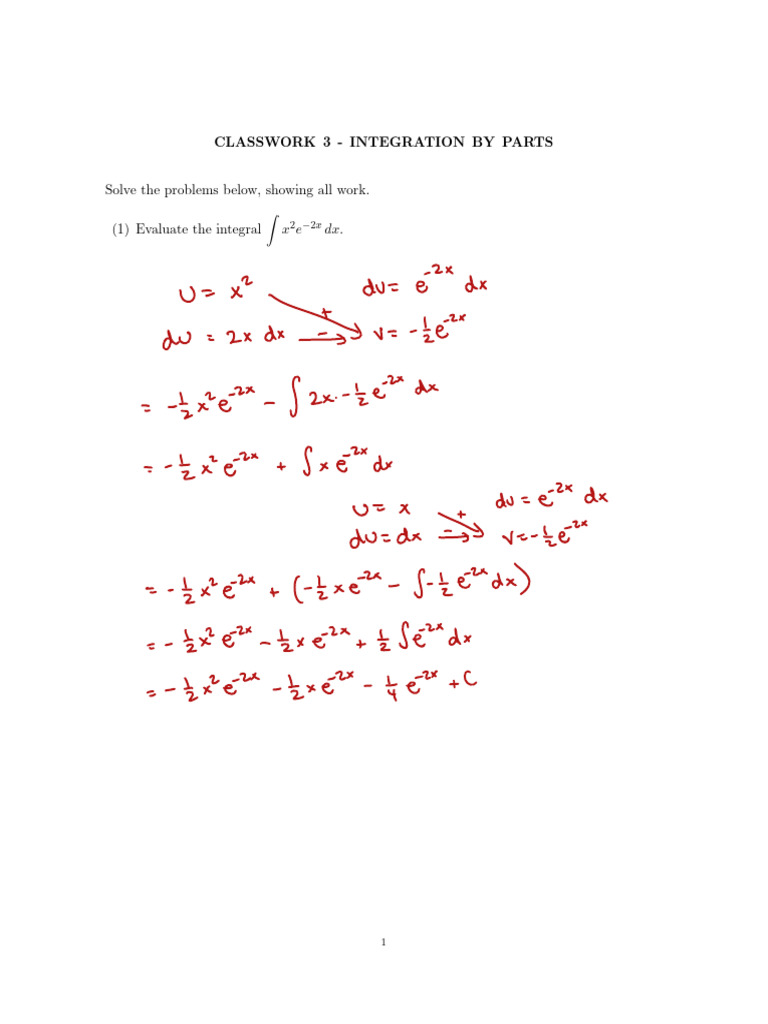Classwork3 Integration by Parts Filled | PDF