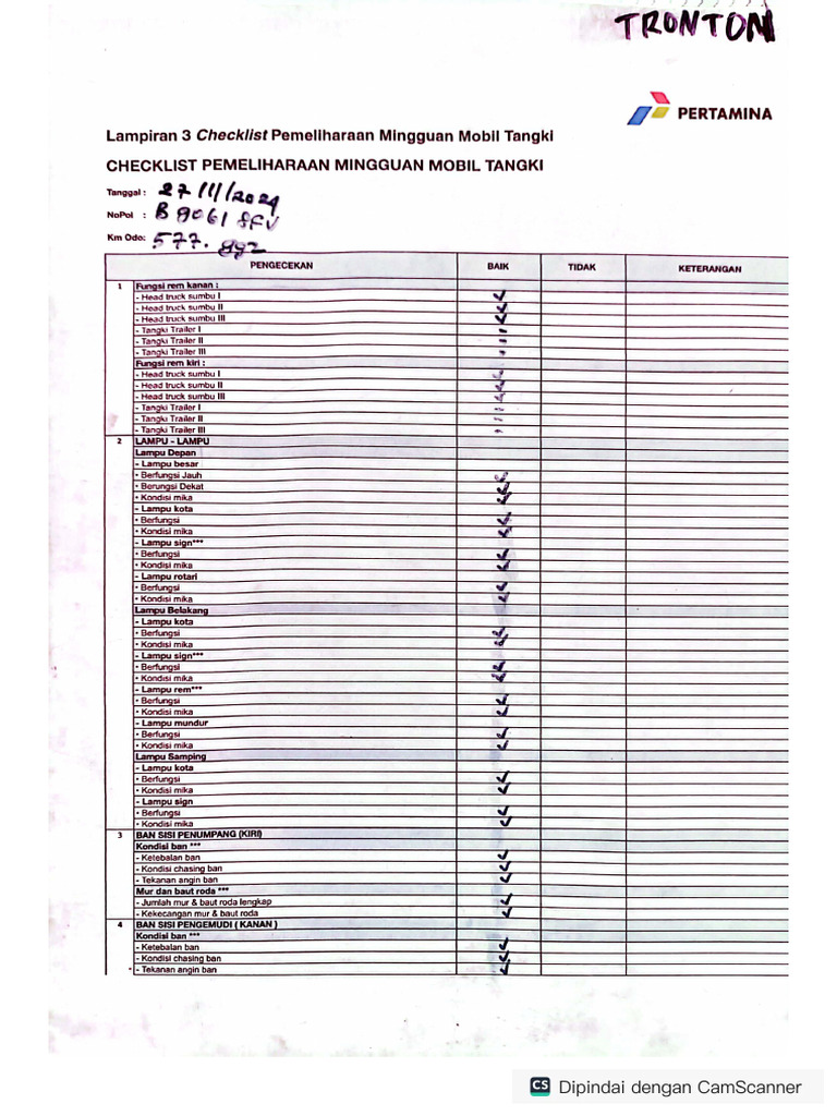 Checklist Pemeriksaan Mingguan Mobil Tangki B 9061 SFV 27-11-2024 10.18 ...