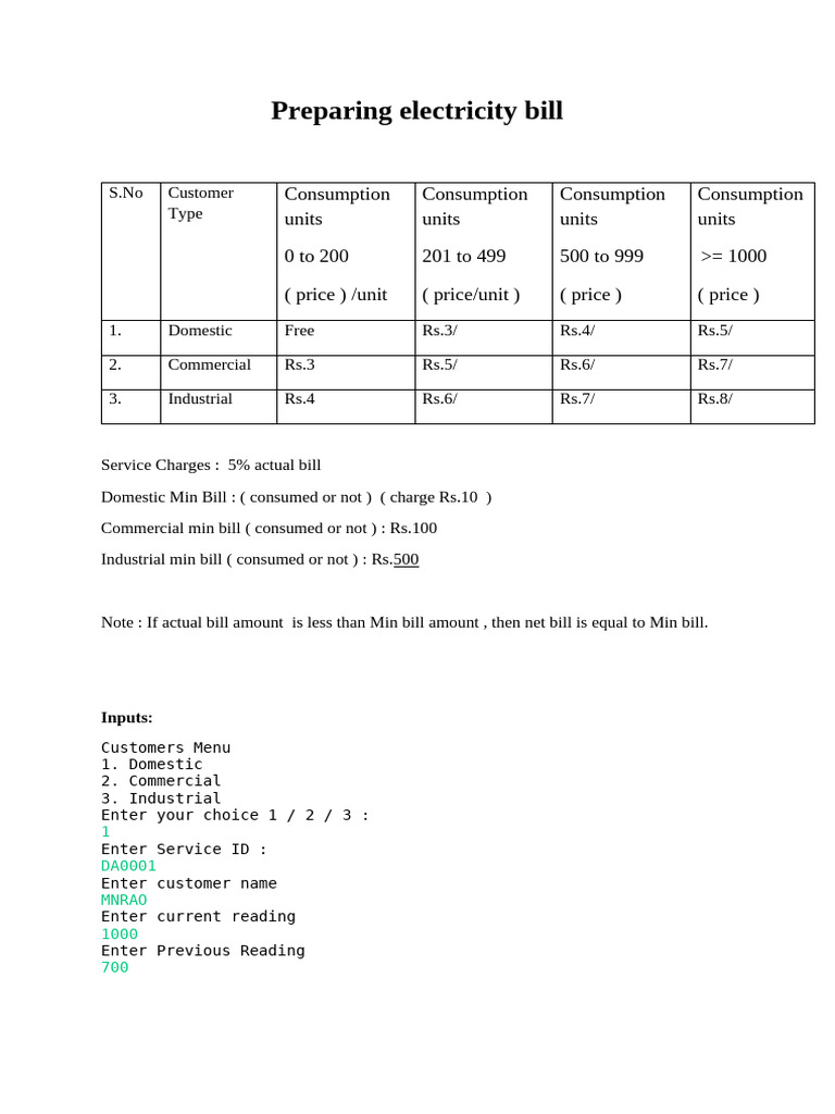Preparing Electricity Bill | PDF
