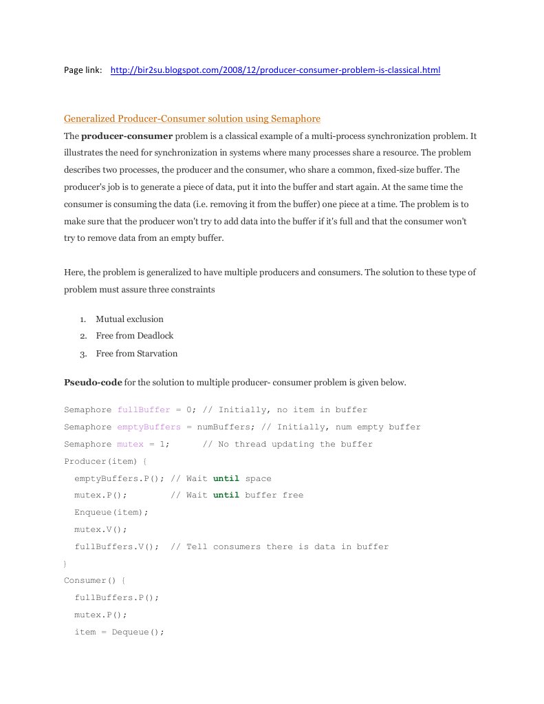 Generalized Producer Consumer Solution Using Semaphore Pdf