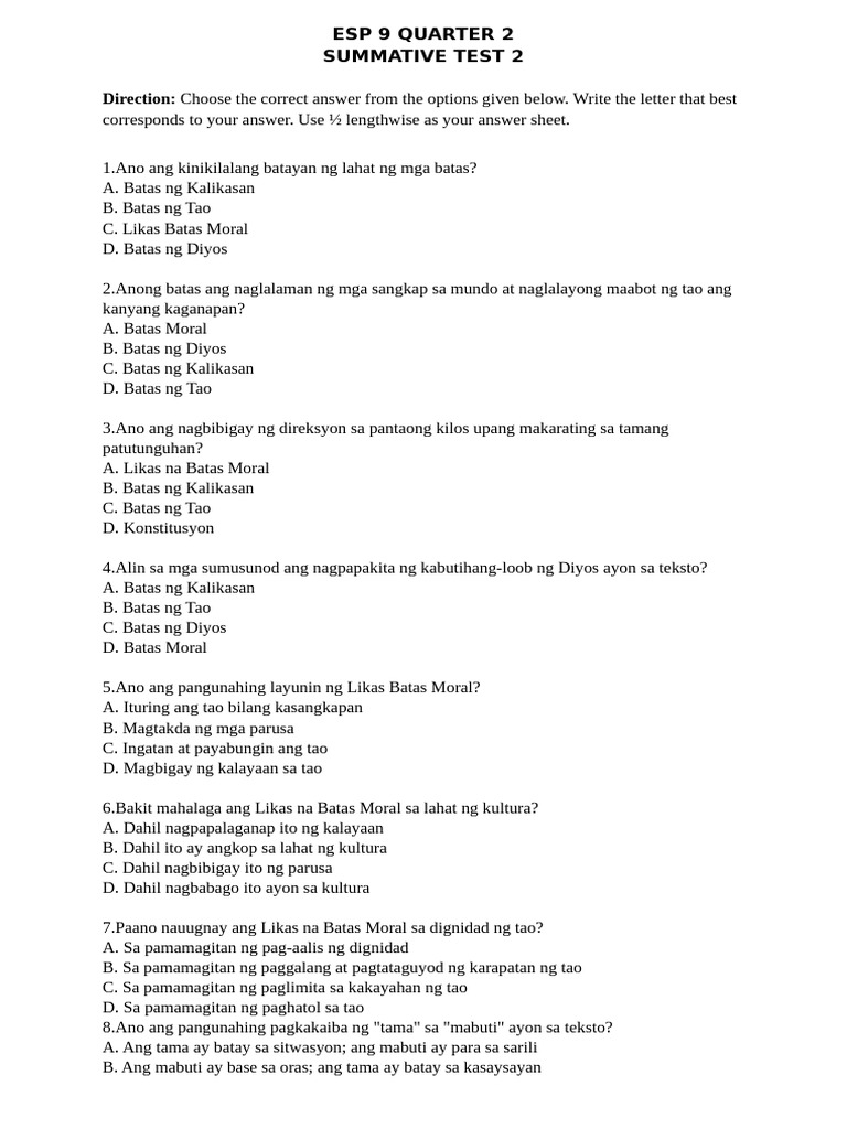 Esp 9 Quarter 2 Summative 2 | PDF