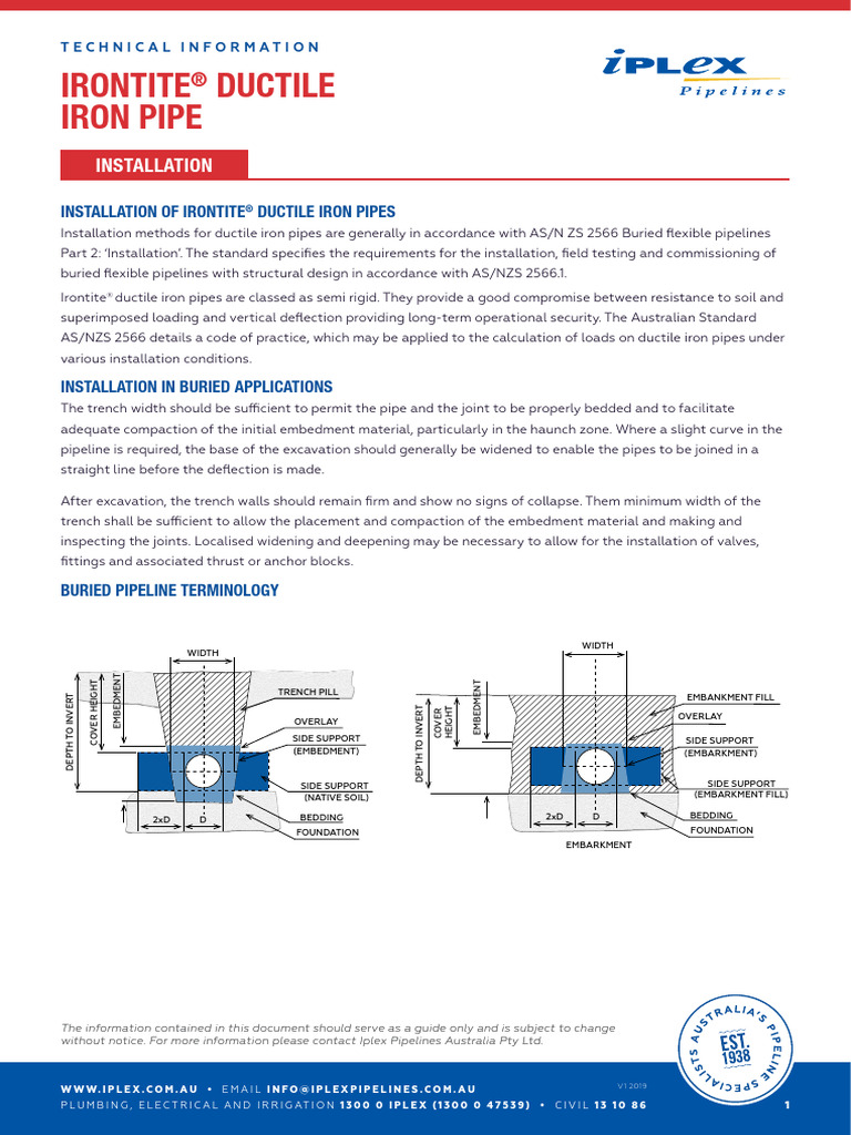 Iplex Irontite Ductile Iron Pipe Installation | PDF | Pipe (Fluid ...