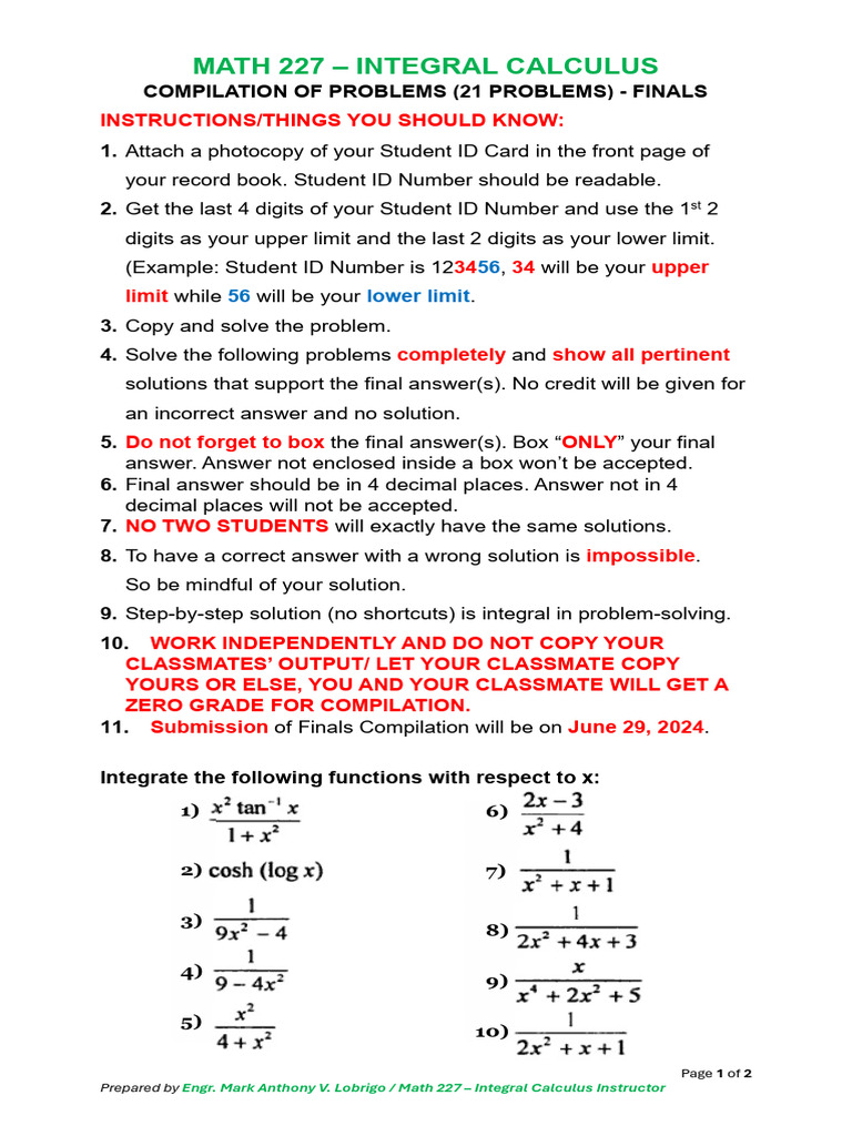 Math 227 Compilation of Problems Finals | PDF