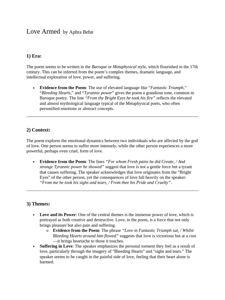 Analysis of Aphra Behn's "Love Armed" | PDF | Love | Poetry
