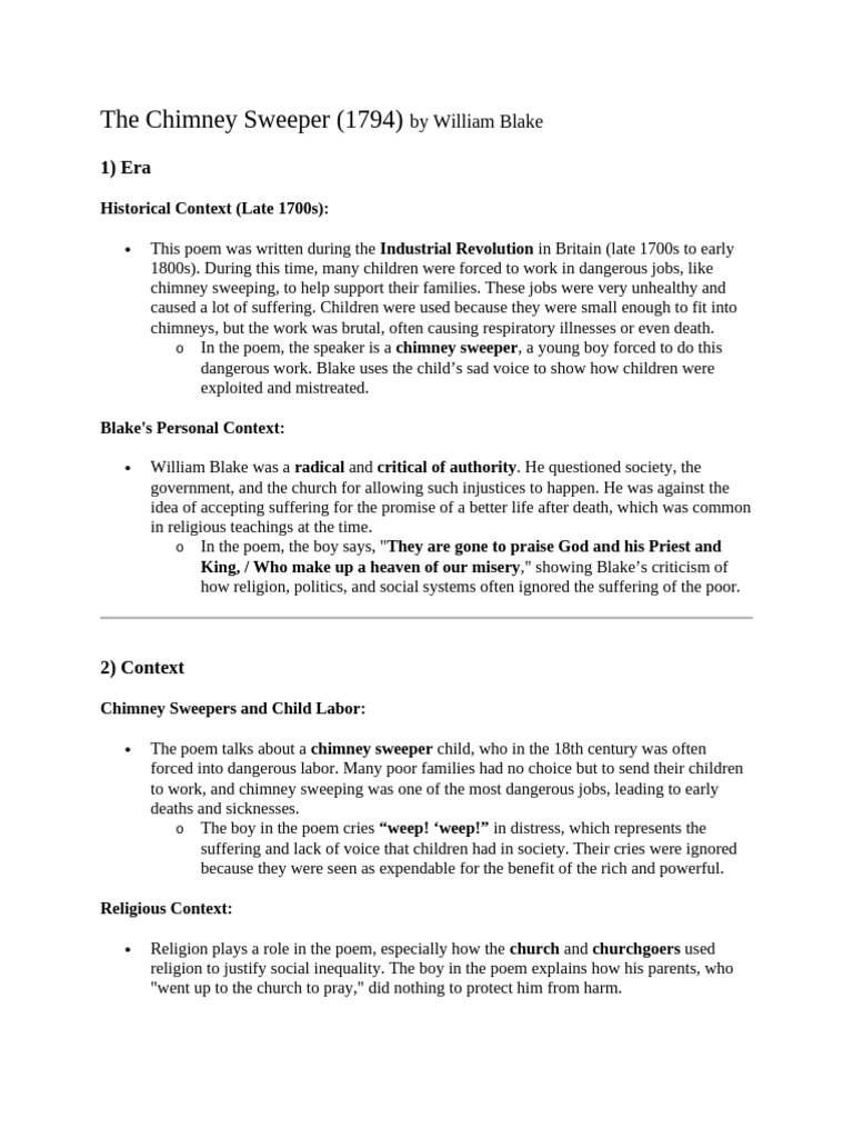 The Chimney Sweeper by William Blake | PDF | Heaven | Poetry