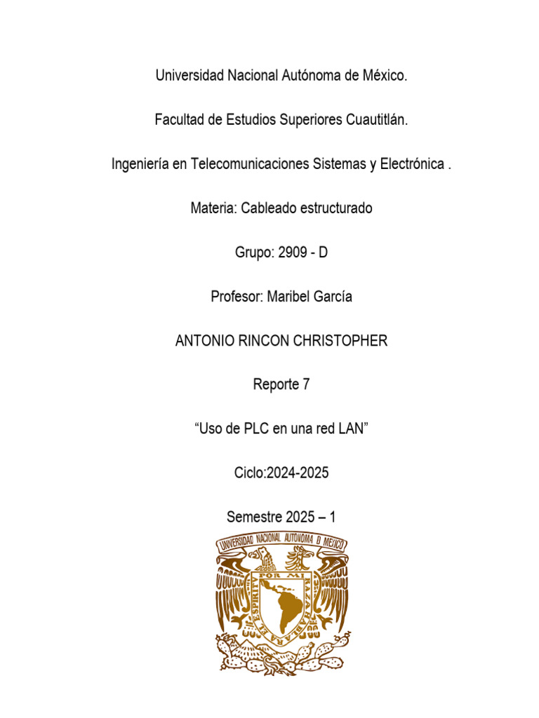 Reporte 7 - Cableado (Uso de Un PLC en Una Red LAN) | PDF | Ingenieria Eléctrica | Tecnología de ...