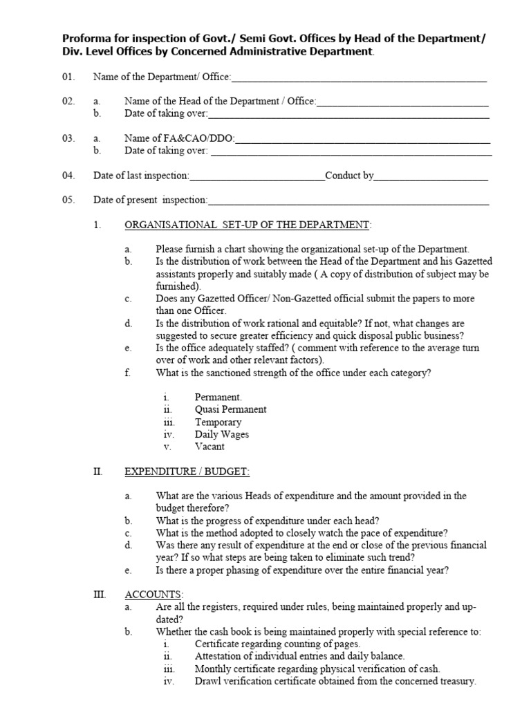 Inspection Proforma for Government Offices | PDF | Audit