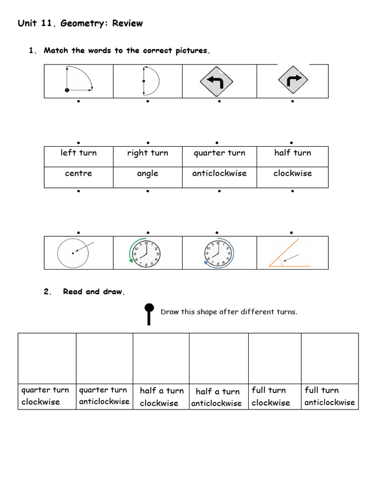 Geometry Unit 11: Turn Types Review | PDF