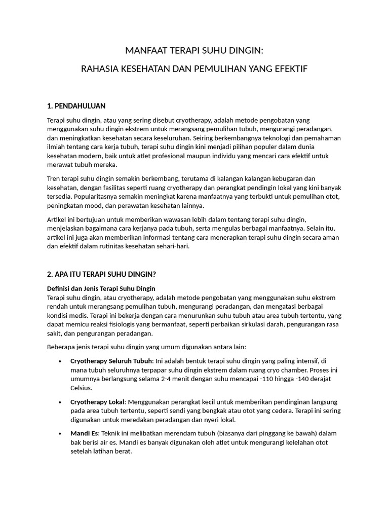 Manfaat Terapi Suhu Dingin: RAHASIA KESEHATAN DAN PEMULIHAN YANG EFEKTIF | PDF