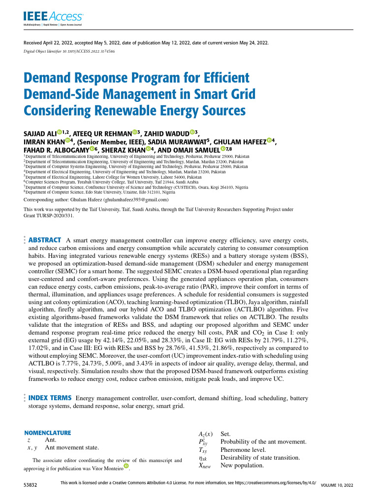 Demand Response Program For Efficient Demand-Side Management in Smart Grid Considering Renewable ...