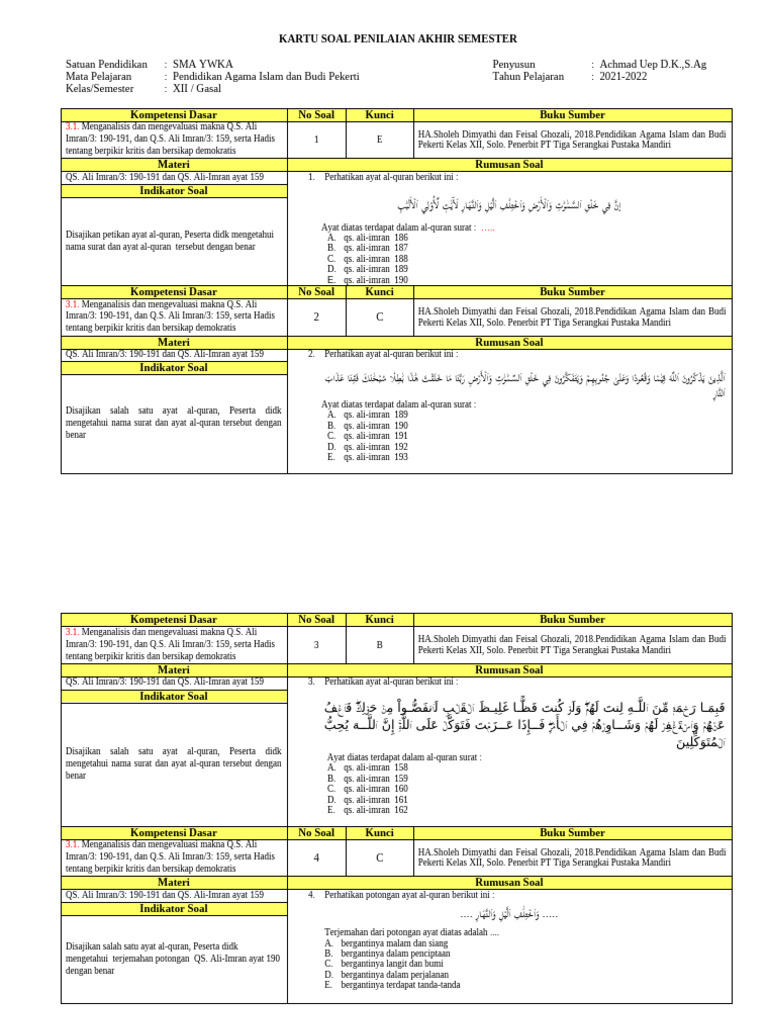 KARSO PAS 2021 Kelas XII | PDF