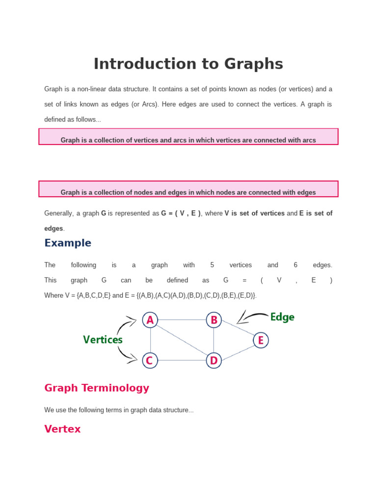 Introduction To Graphs-Representation-Traversals | PDF | Vertex (Graph Theory) | Graph Theory