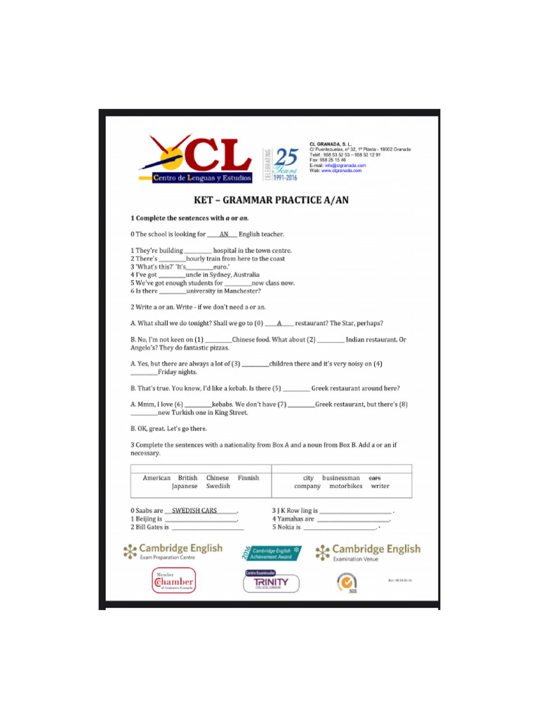 Ket Grammar Practice | PDF