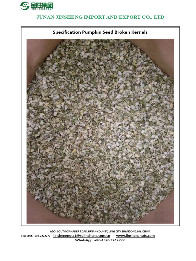 Grade A Pumpkin Seed Kernels Specs | PDF | Foods | Food Safety