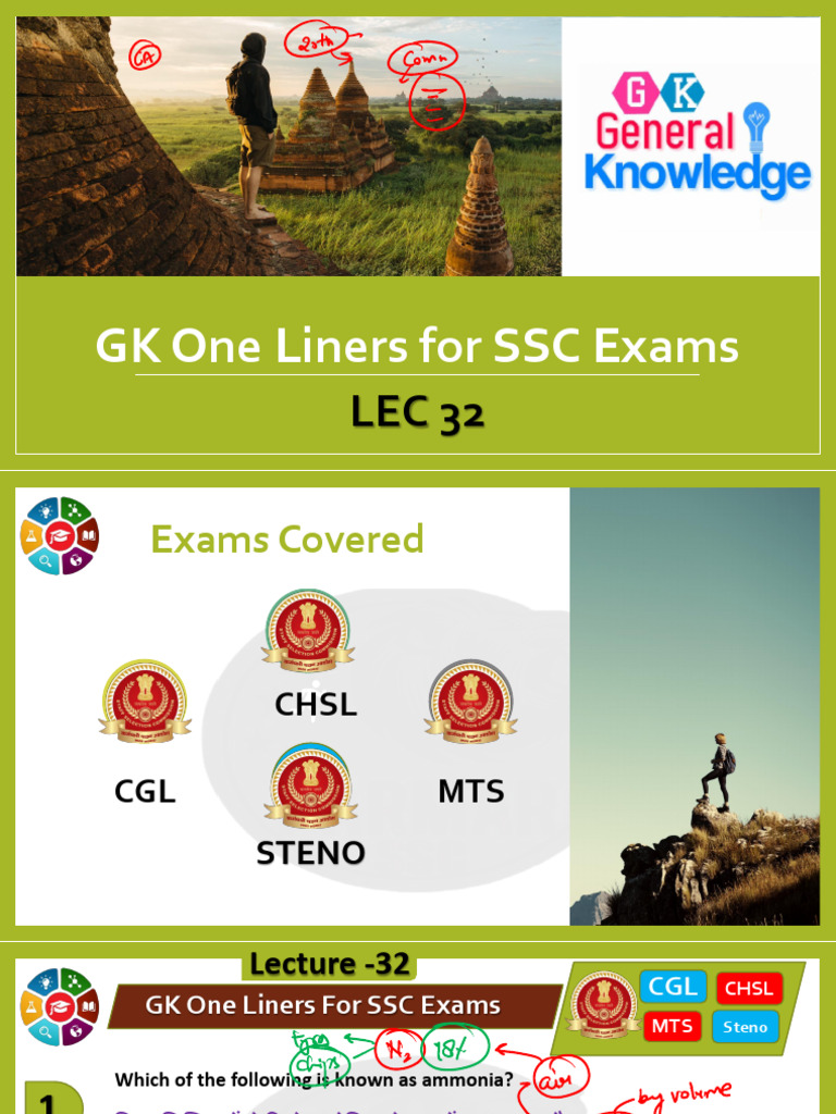 Lecture - 32 (GK One Liners For SSC | PDF | Dances