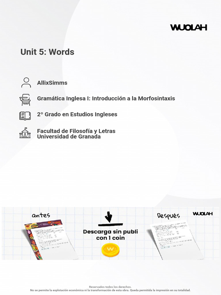 Wuolah Free Unit 5 - Words | PDF | Verb | Part Of Speech
