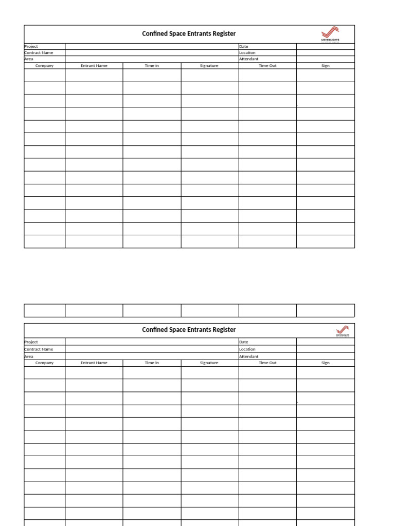 Confined Space Entrants Register - DF | PDF
