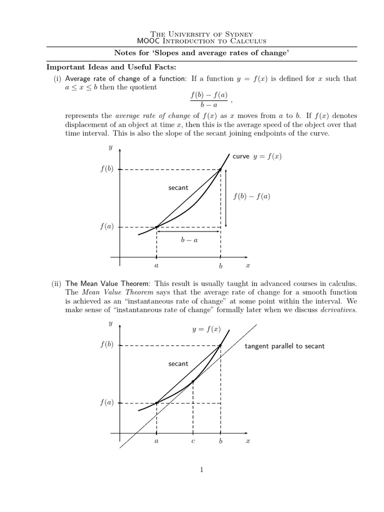 Notes Slopes and Average Rates of Change | PDF | Speed | Slope
