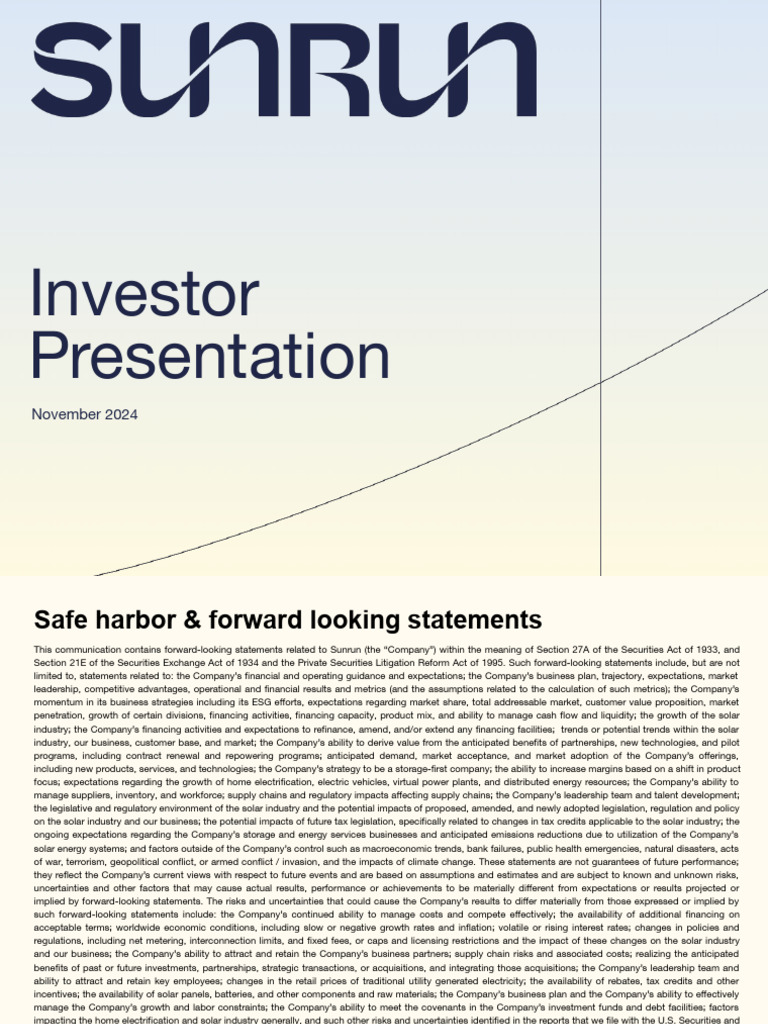 Sunrun Investor Presentation - November 2024 | PDF | Electric Vehicle | Electrical Grid