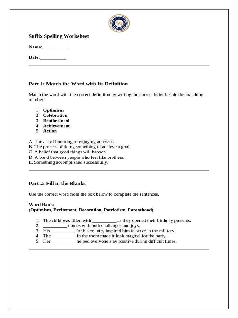 Spelling Sheet Week 11 | PDF