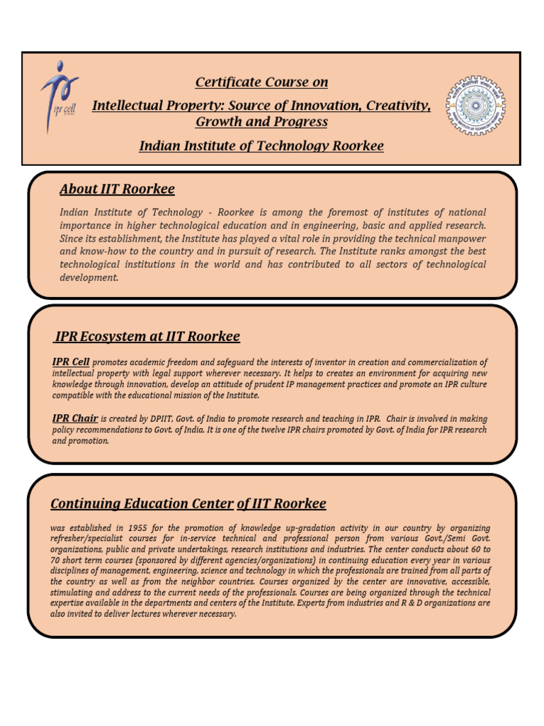 IIT Roorkee IP Certificate Course | PDF | Intellectual Property | Patent
