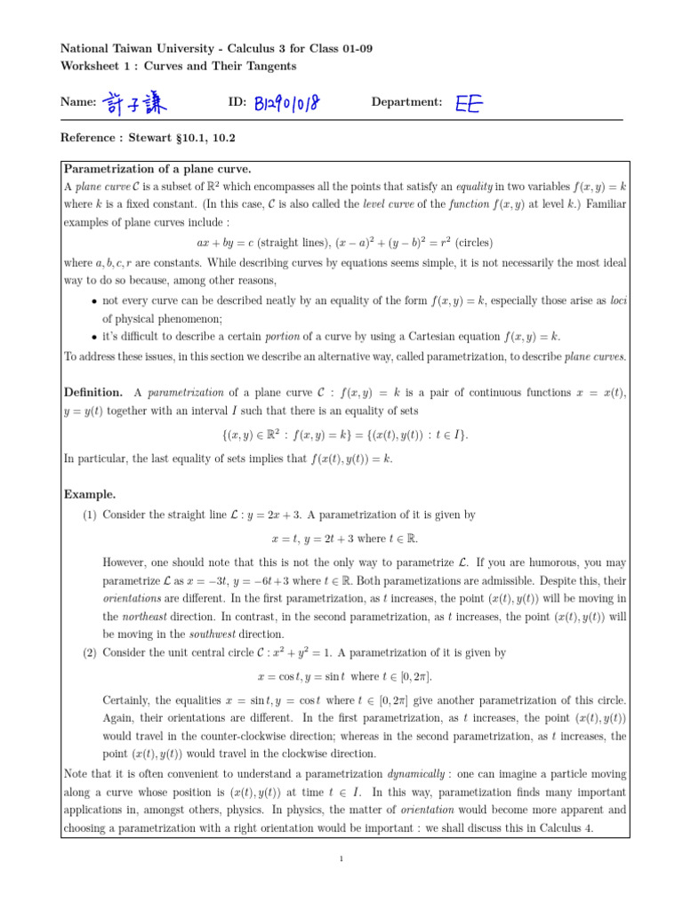 Curves and Tangents in Calculus 3 | PDF | Curve | Function (Mathematics)