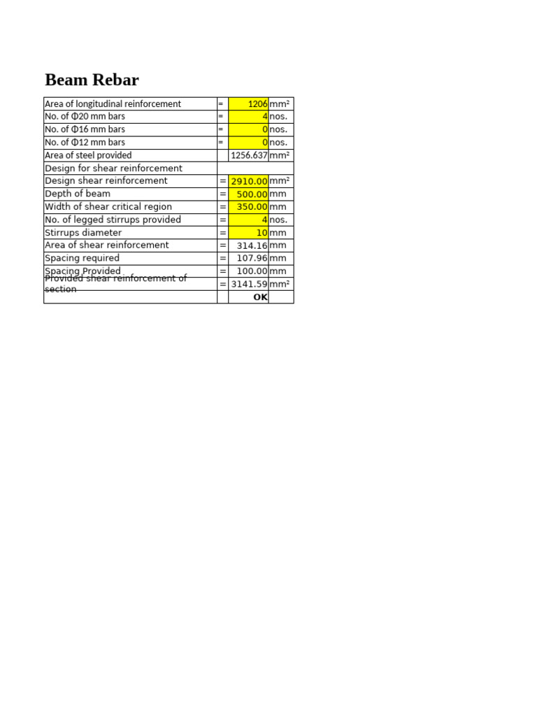 Beam and Column Rebar Calculation | PDF