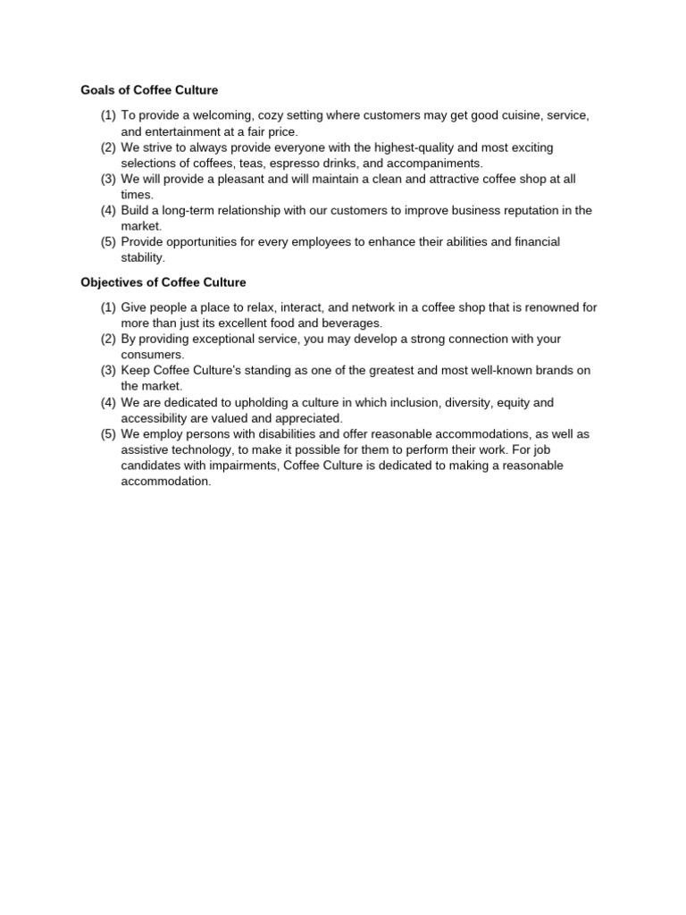 Coffee Culture's Vision and Objectives | PDF