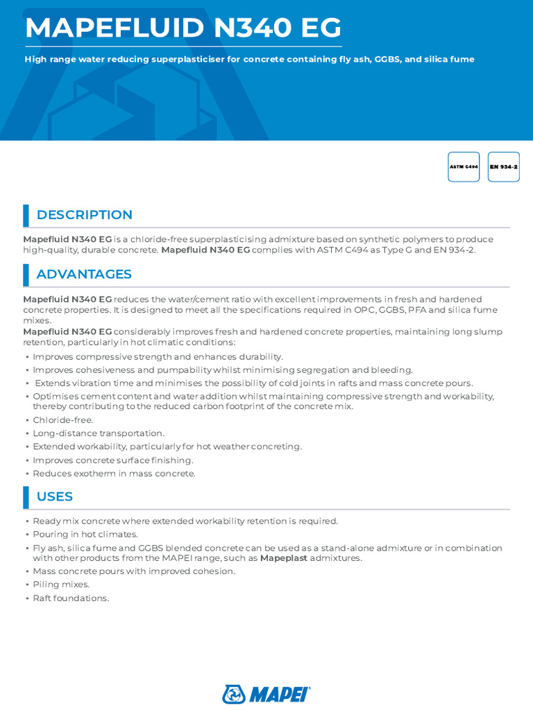 TDS-Mapefluid N340 EG | PDF | Concrete | Cement