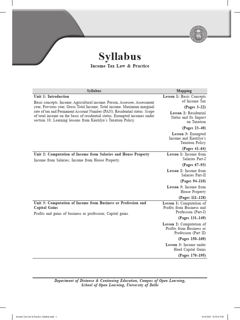 Income Tax Law & Practice Syllabus | PDF | Taxes | Income Tax