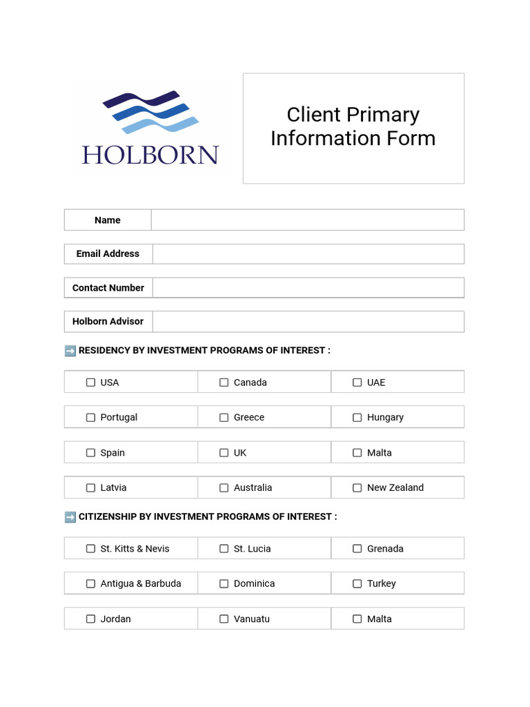 Holborn Client Form | PDF