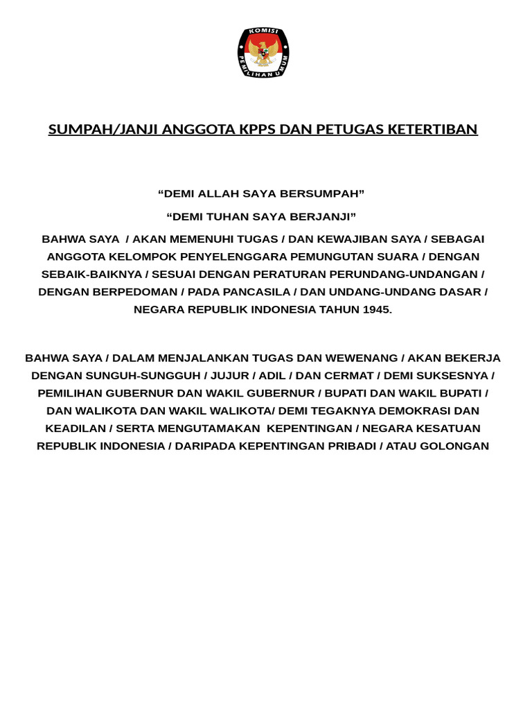Sumpah Janji Kpps Dan Linmas | PDF