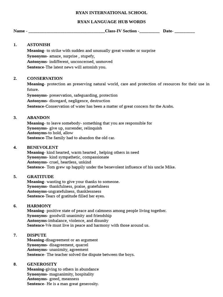 Class IV Ryan Language Hub Worksheet - Ic908085 | PDF