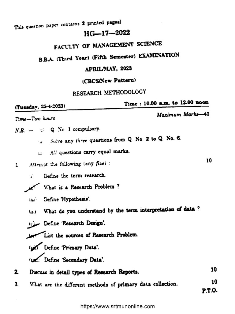 Bba 5 Sem Research Methodology HG 17 May 2023 | PDF