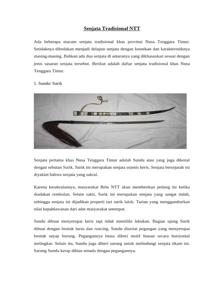 Senjata Tradisional NTT: Sundu dan Panahan | PDF