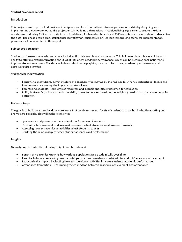 Student Overview Report - PART I | PDF | Data Warehouse | Data Management